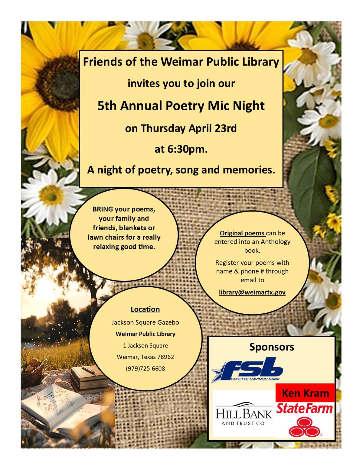 FOL 5th Annual Poetry Open Mic Night — Weimar Public Library